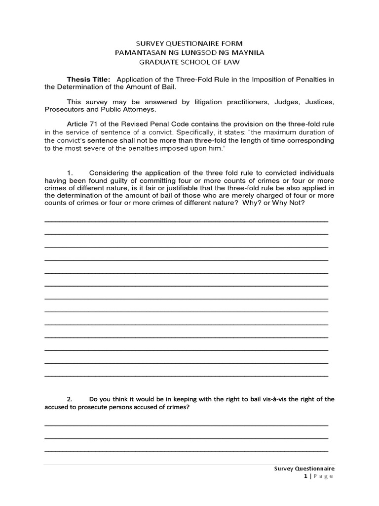2019 Survey Questionnaire Form | PDF | Bail | Sentence (Law)