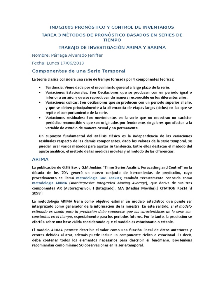 Modelos ARIMA y SARIMA en Series Temporales | PDF | Media móvil integrada autorregresiva ...