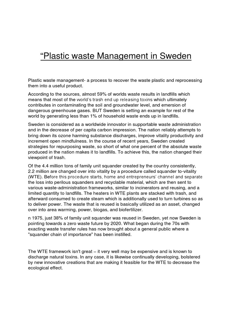 Plastic Waste Management in Sweden 1 | PDF | Recycling | Waste