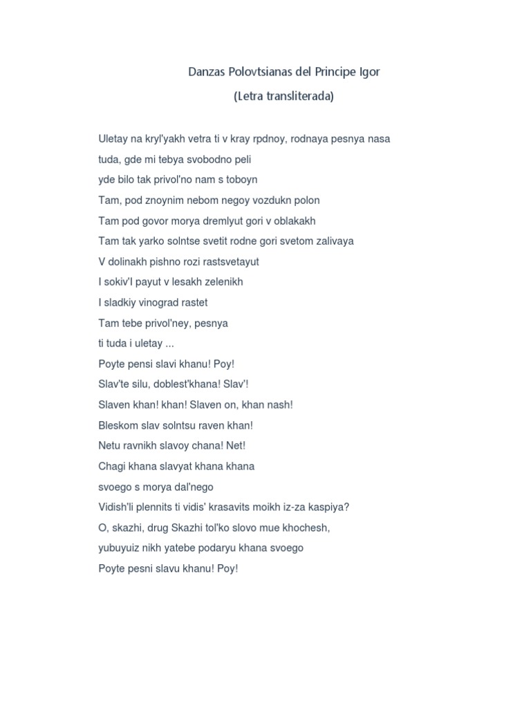 Danzas Polovtsianas: Letra y Contexto | PDF | Poetry