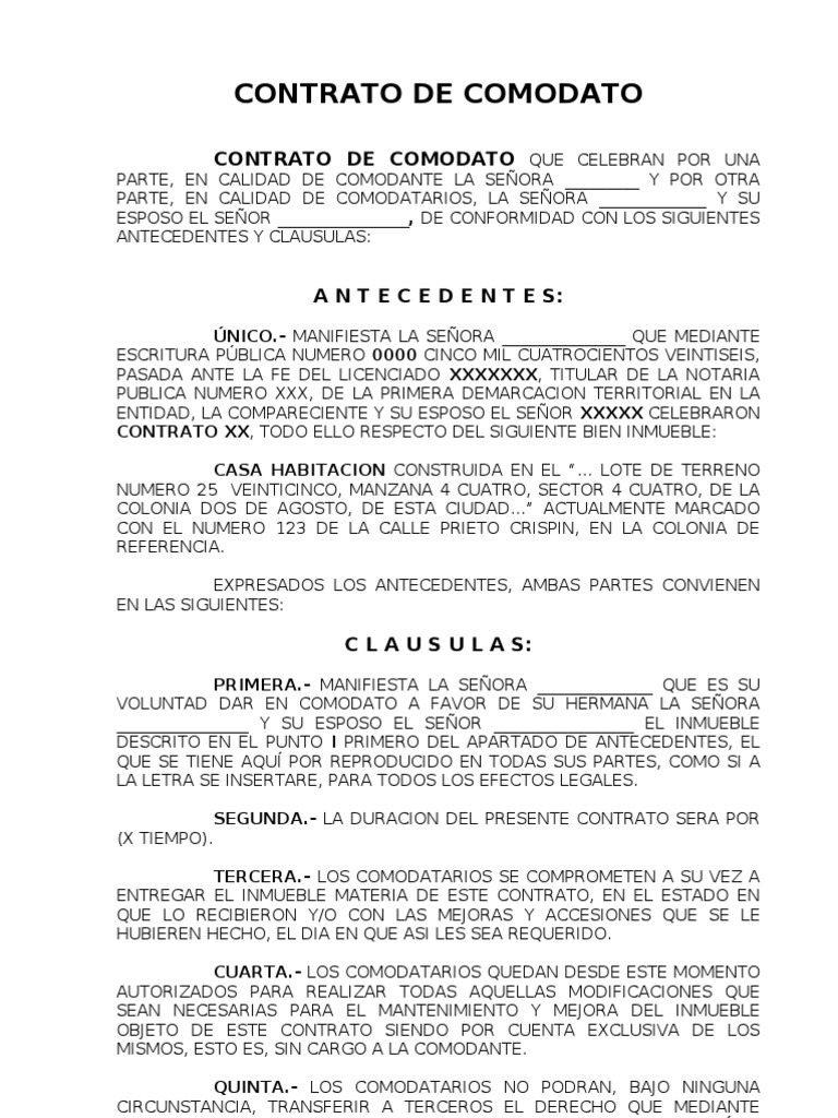 Modelo Contrato de Comodato | PDF