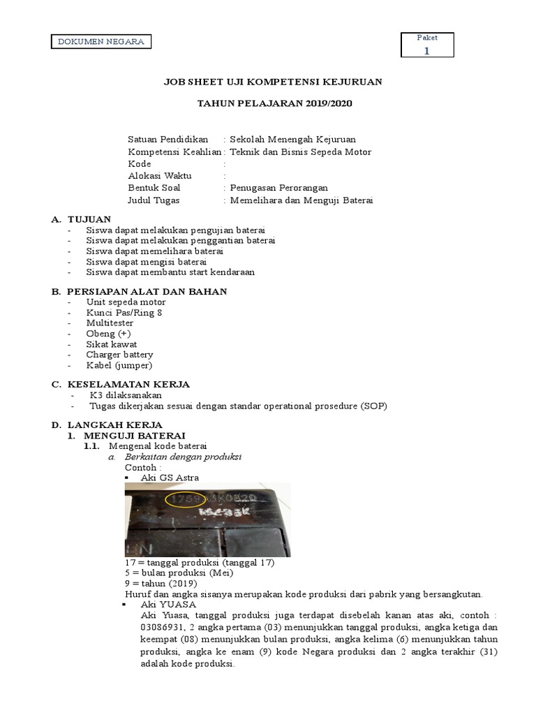 Job Sheet Ukk Baterai Sepeda Motor | PDF