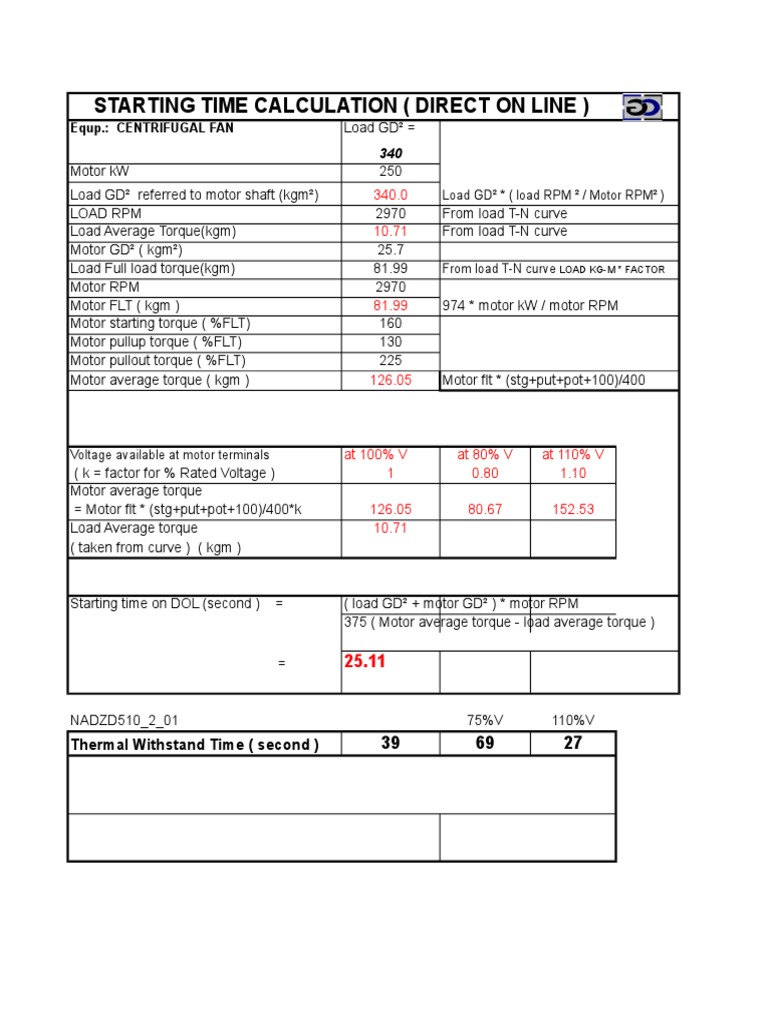 Motor Starting Time and GD² Calculations | PDF | Torque | Electrical ...