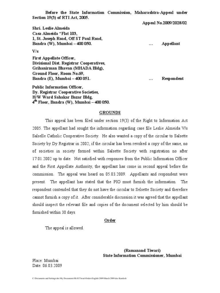 All - Appeal On RTI | PDF | Complaint | Government Information