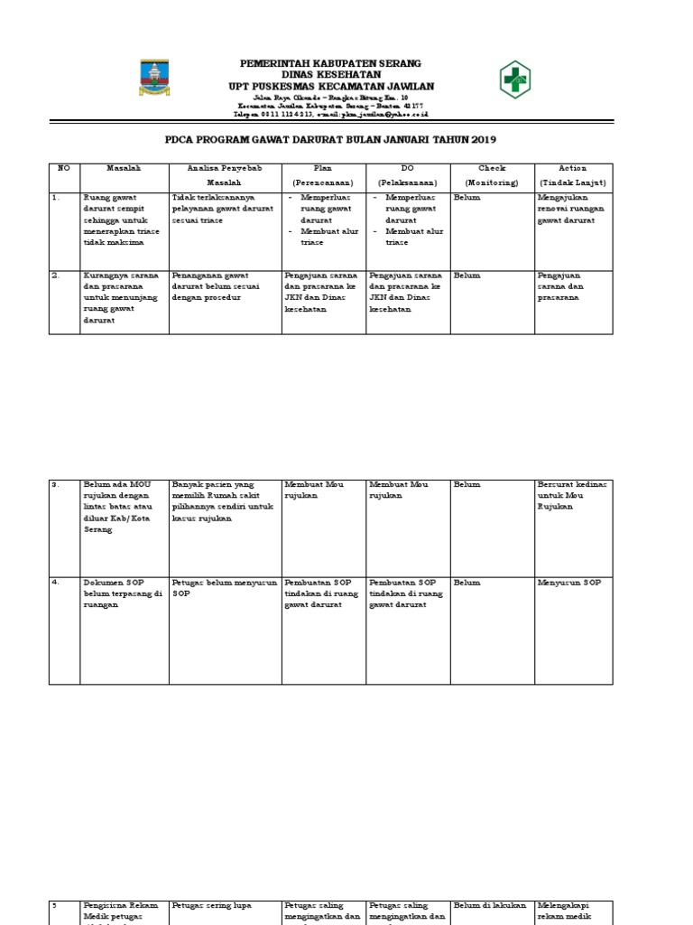 FORMAT PDCA Ugd Dan Ranap | PDF
