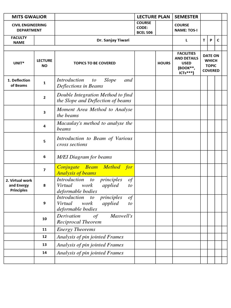 Lecture Plan - 110403 - Structural Analysis | PDF | Beam (Structure ...