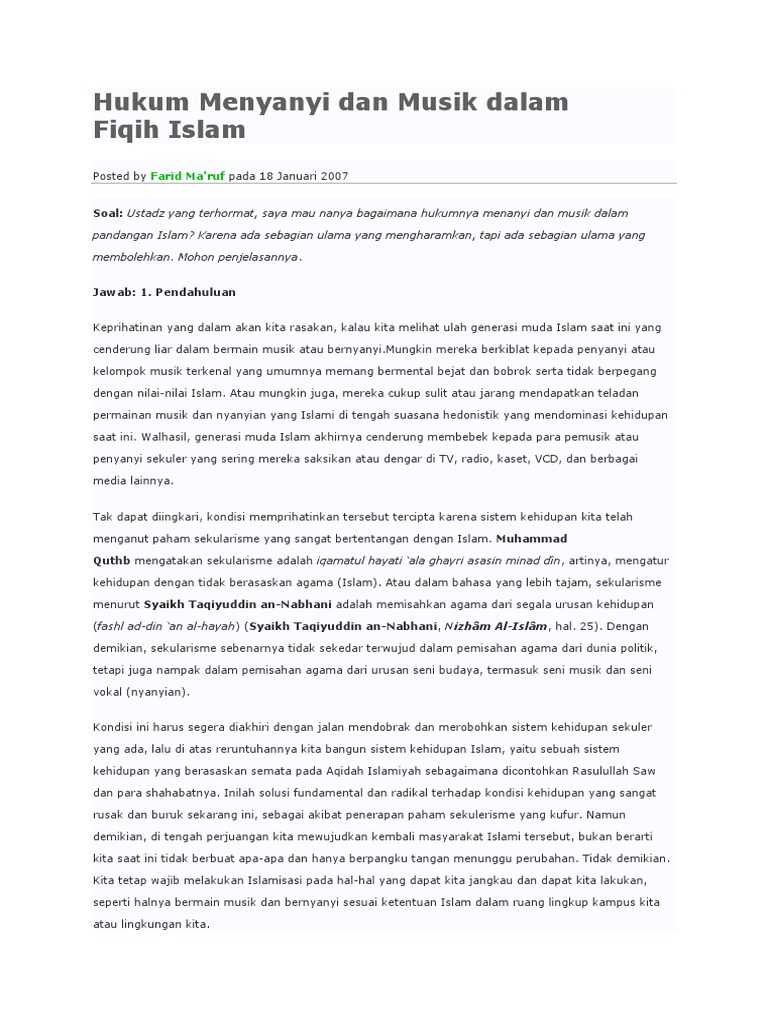 Hukum Menyanyi Dan Musik Dalam Fiqih | PDF