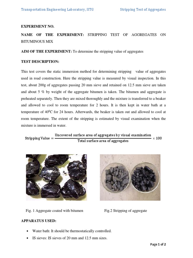 Stripping Test of Aggregates | PDF | Asphalt | Experiment