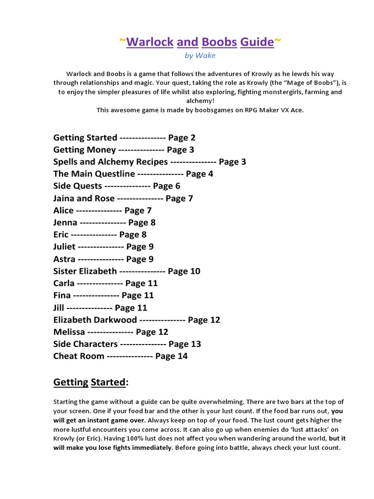 Warlock and Boobs v0.332.9. Guide by Wake PDF | PDF | Elves | Leisure