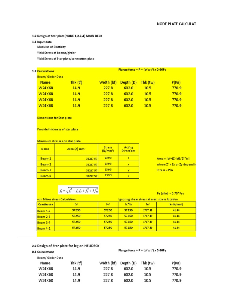 NODE PLATE STRESS CALCULATION | PDF | Stress (Mechanics) | Beam (Structure)