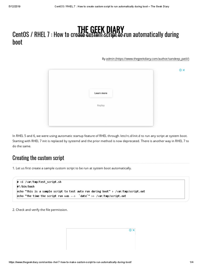 Centos Rhel 7 How To Create Custom Script To Run Automatically During Boot The Geek Diary
