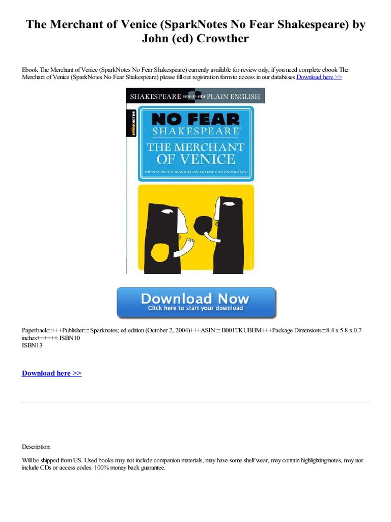 The Merchant of Venice Sparknotes No Fear Shakespeare | PDF | William ...