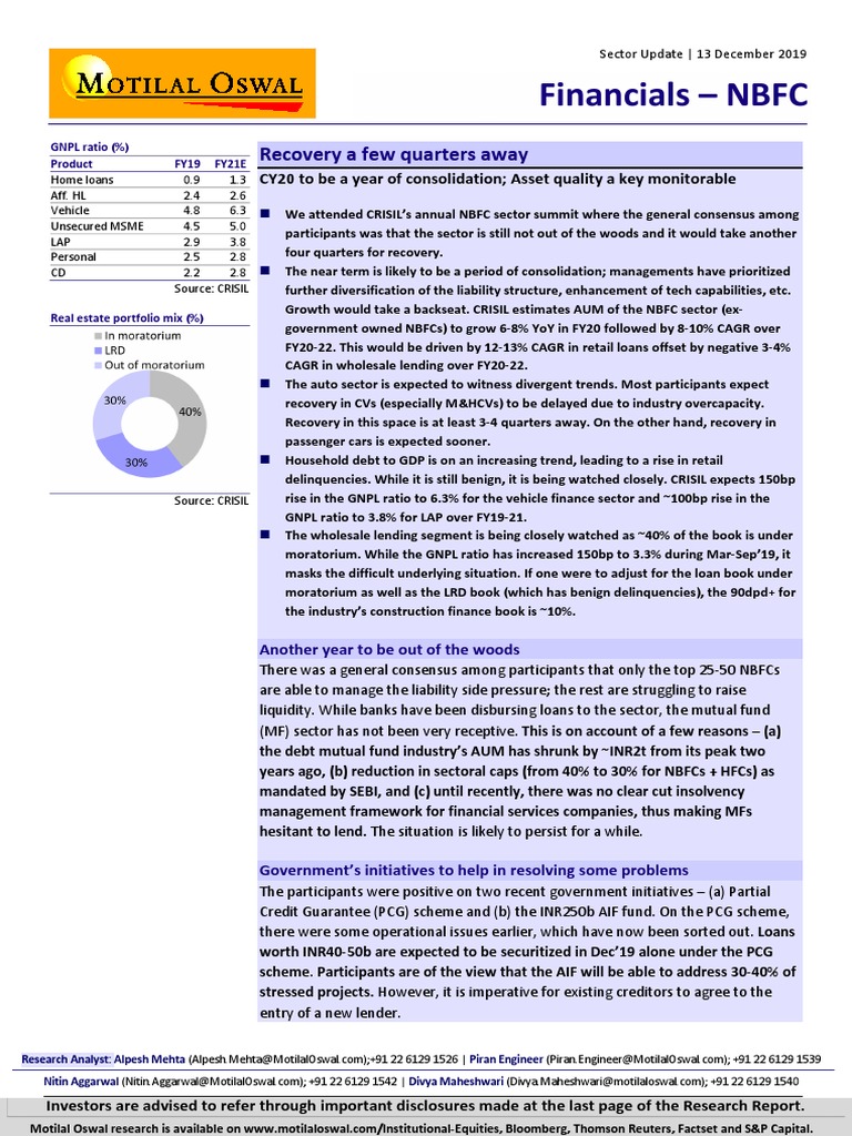 NBFC Sector Report | PDF | Financial Analyst | Investment Banking