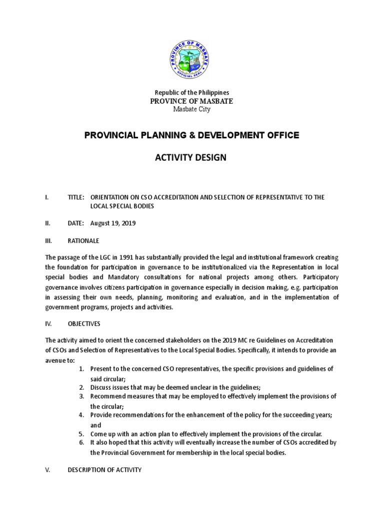 Activity Design For Cso Orientation | PDF | Governance | Public Sphere