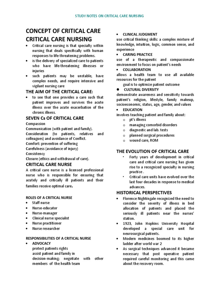 Study Notes 1 | PDF | Intensive Care Unit | Intensive Care Medicine
