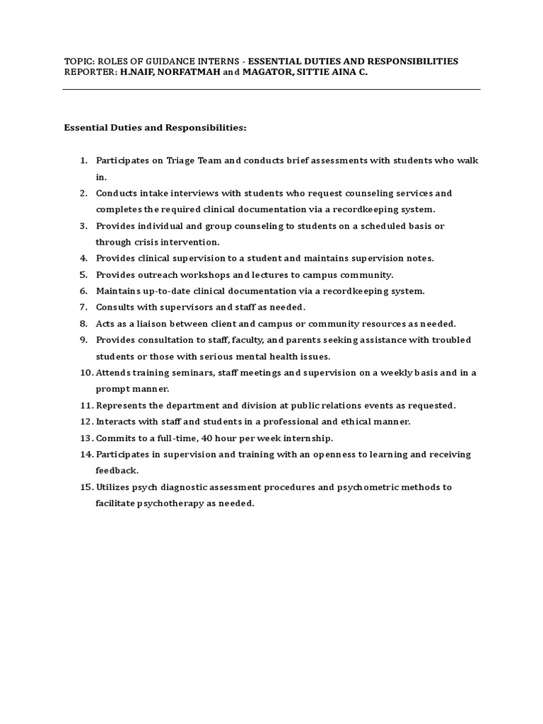 Guidance Intern Roles and Responsibilities | PDF | Science & Mathematics