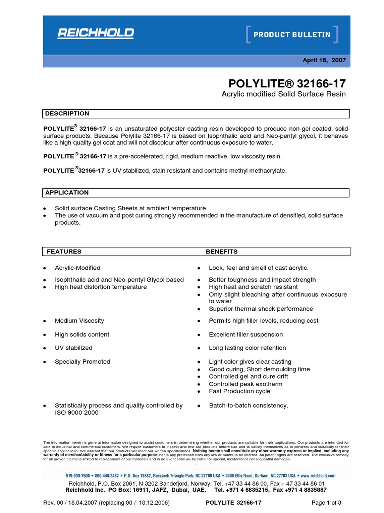 Polylite TDS | PDF | Poly(Methyl Methacrylate) | Materials