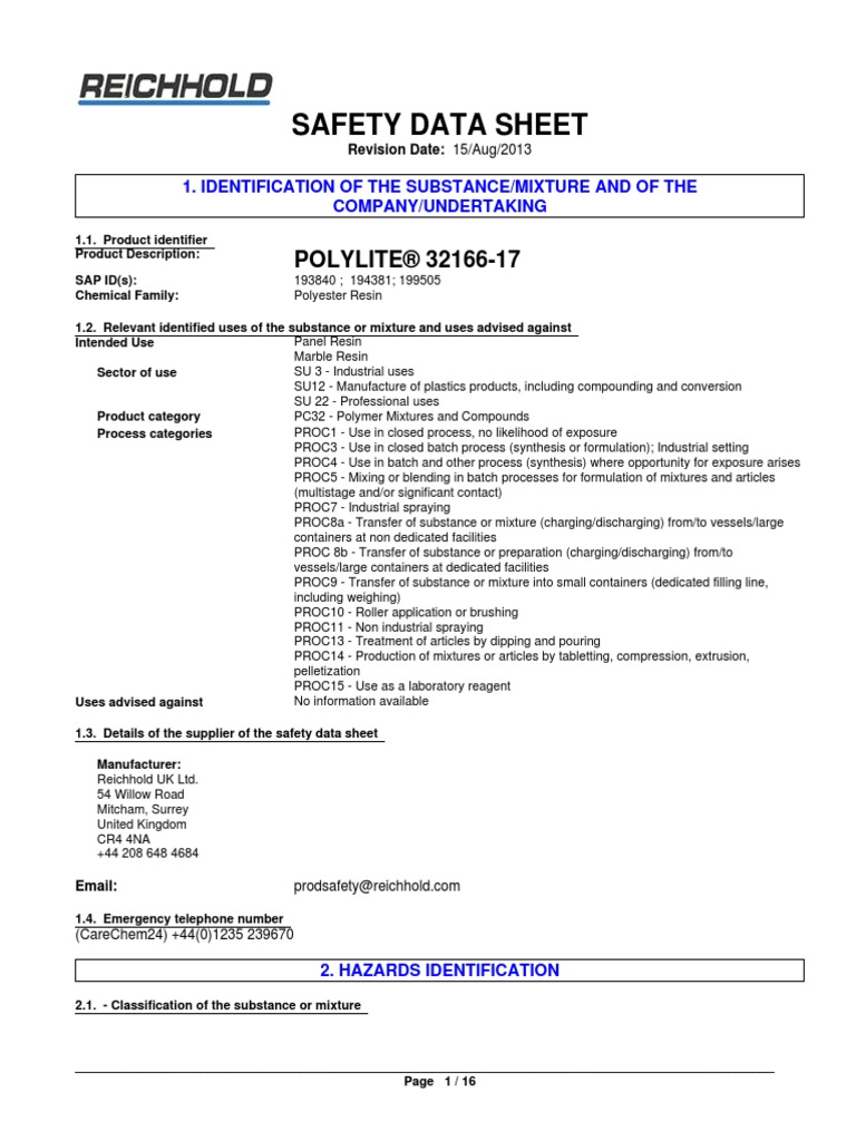 MSDS Polylite | PDF | Firefighting | Dangerous Goods