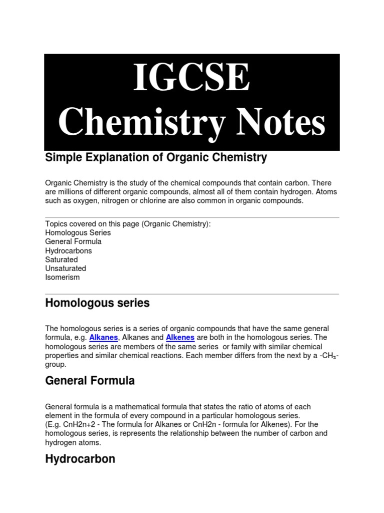 IGCSE Chemistry Notes-Organic Chemistry | Download Free PDF | Alkane ...