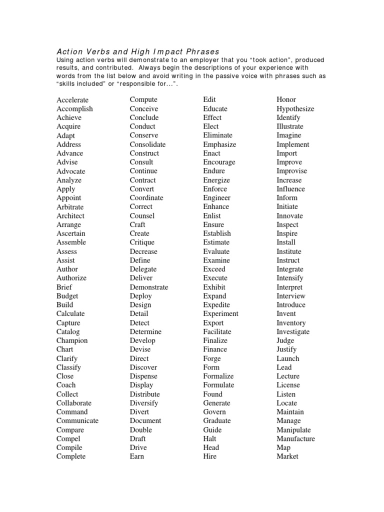 Action Verbs for Impactful Resumes | PDF | Leadership | Innovation
