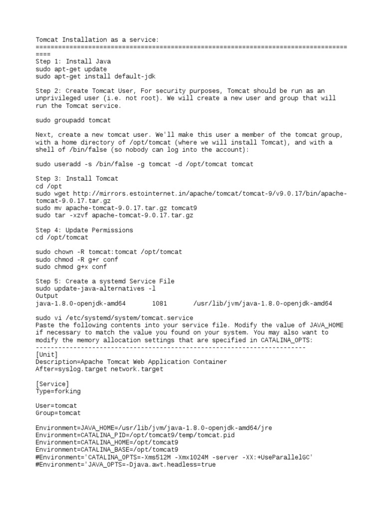 Tomcat Intallation As A Service | PDF | Java Virtual Machine | Sudo