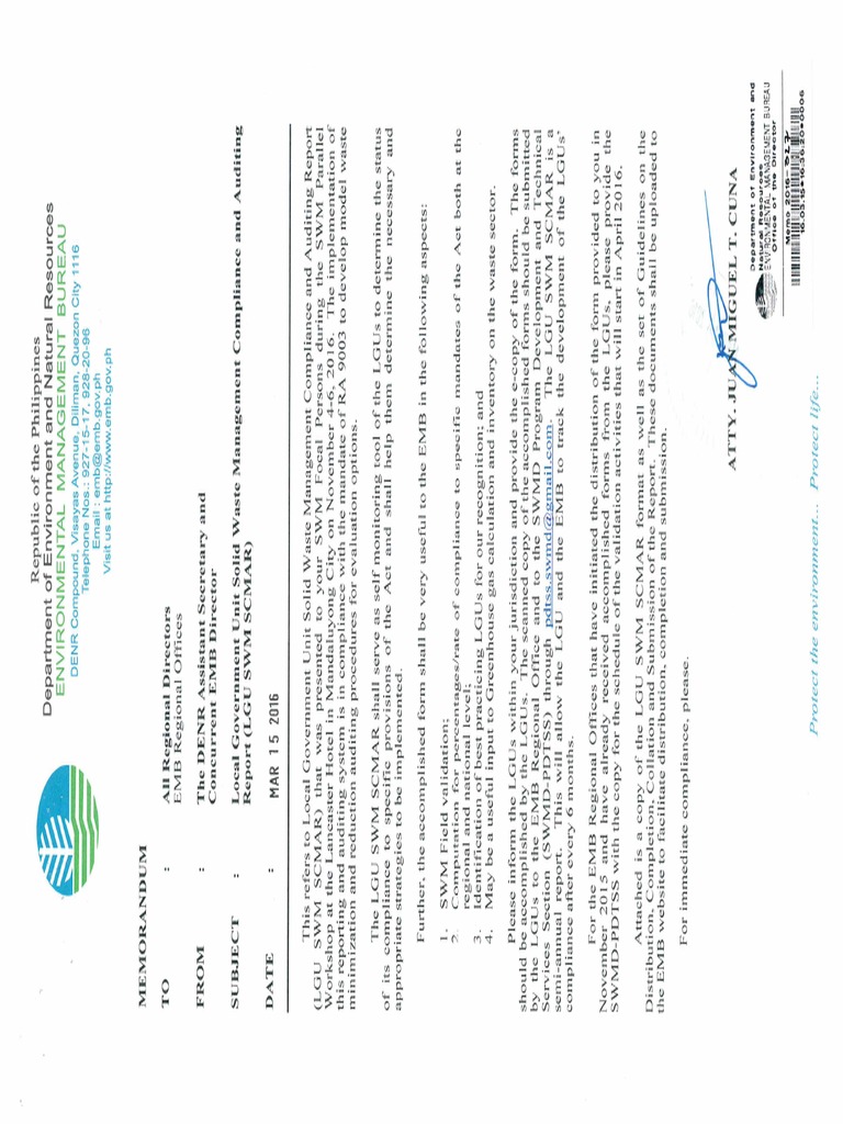 Memo For Regions LGU SWM SCMAR | PDF