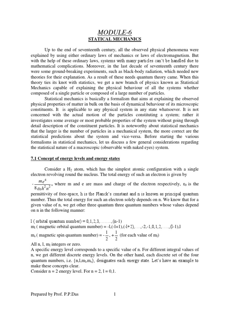 Lecture Notes - PH 301 & PH 401 - MODULE - 6 (Statistical Mechanics ...