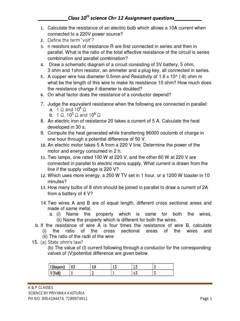 ch12 Class 10th Science Assignment | Download Free PDF | Series And ...