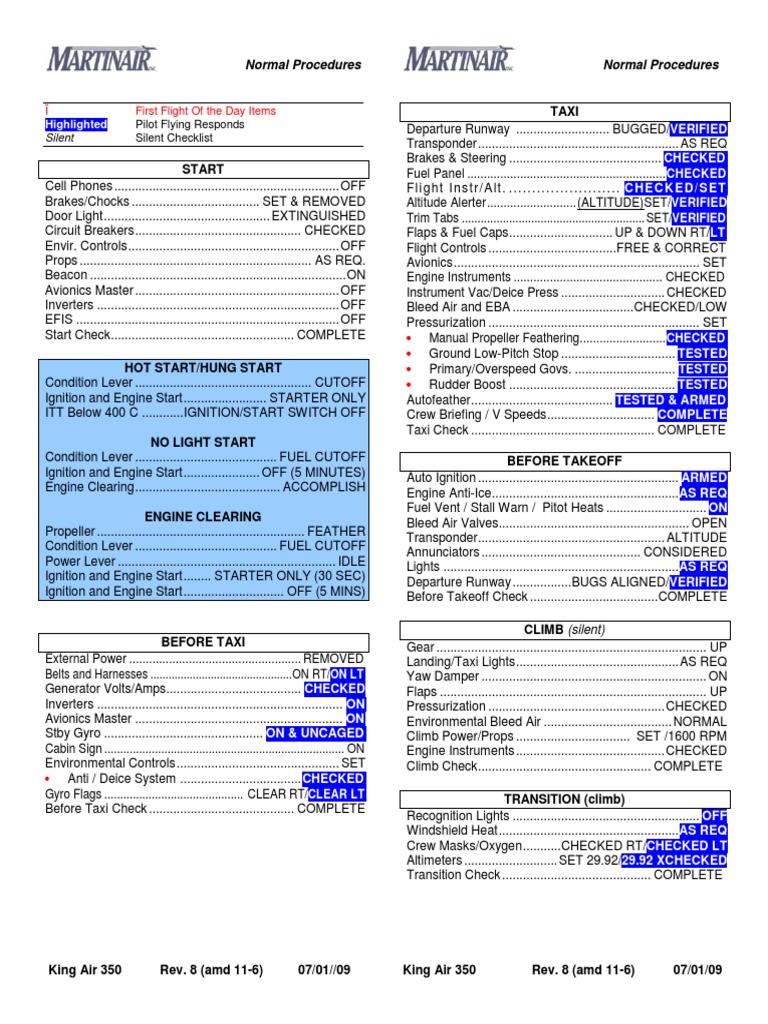 BE 350 Normals Checklist | PDF | Aviation | Aerospace