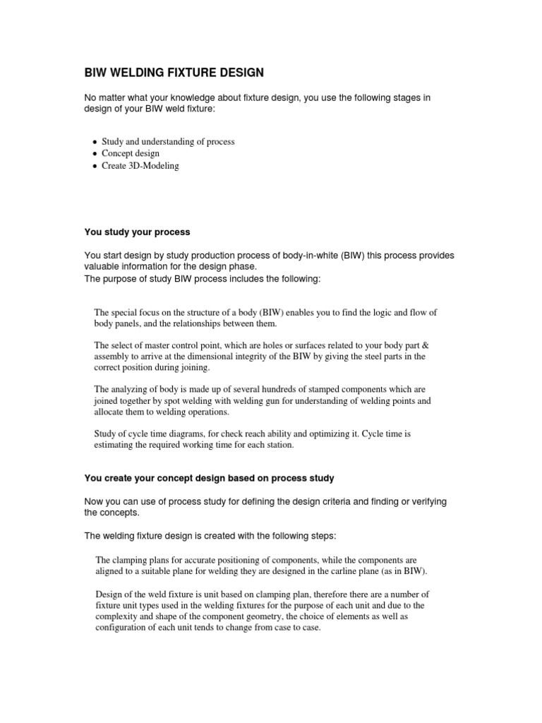 Biw Welding Fixture Design | PDF | Welding | Construction