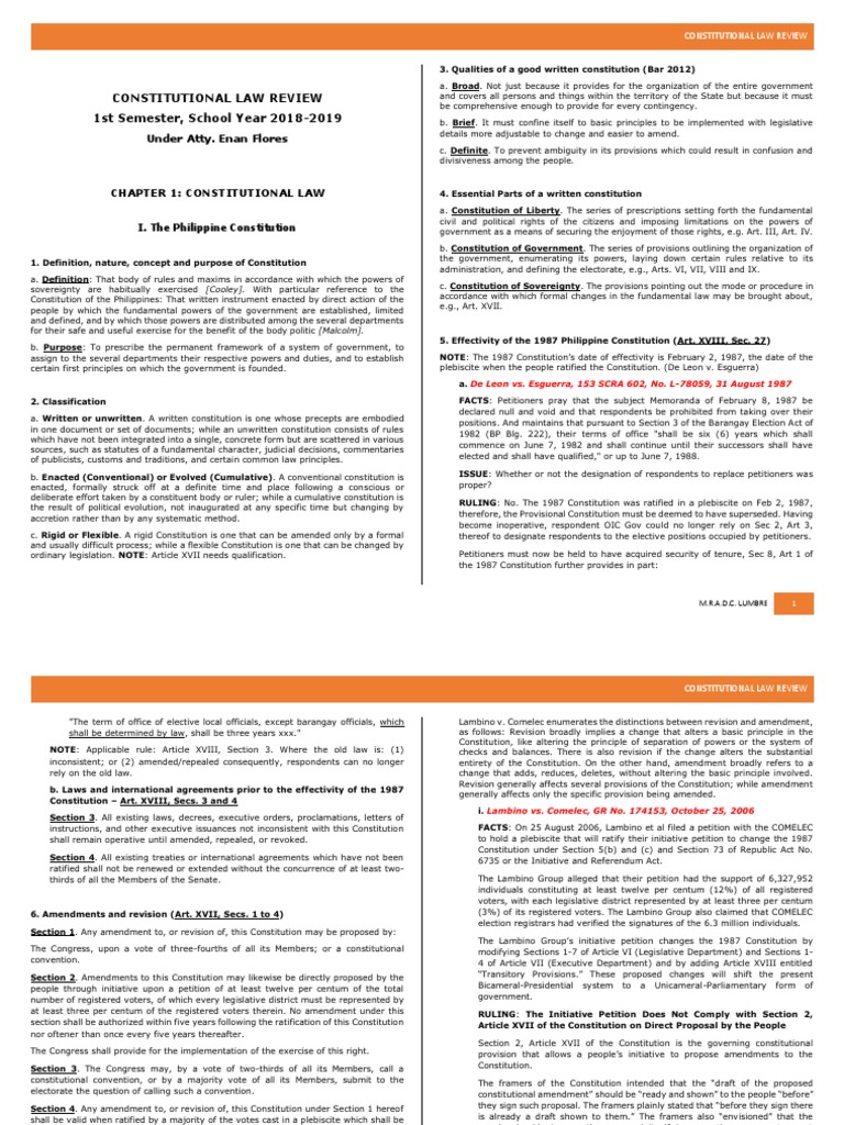 Constitutional Law Review Notes by MRA Lumbre PDF | PDF | Initiative ...
