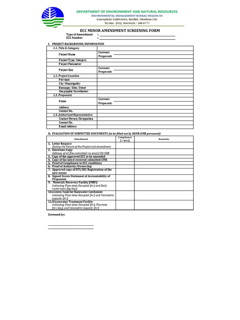 14 ECC Minor Amendment Screening Form | PDF | Waste | Business