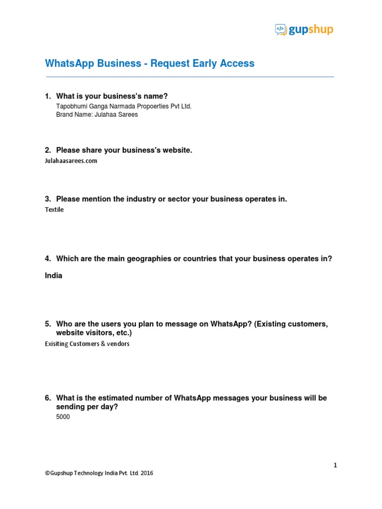 WhatsApp Business - Early Access Request Form | PDF | Computer Mediated ...