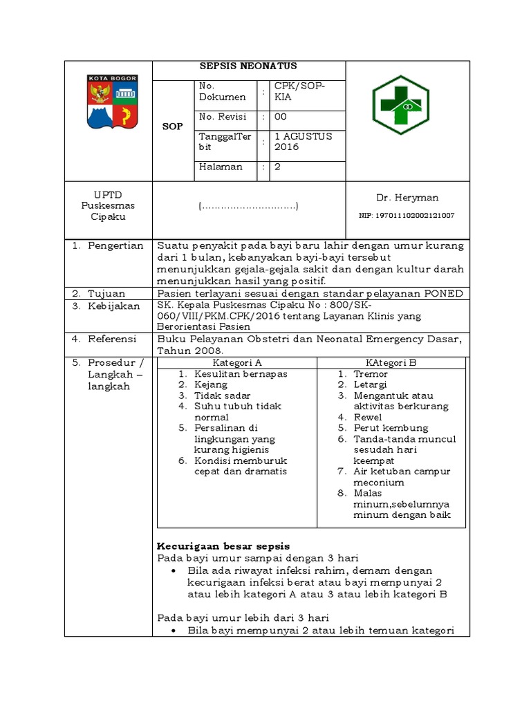 Sop Sepsis Neonatus | PDF