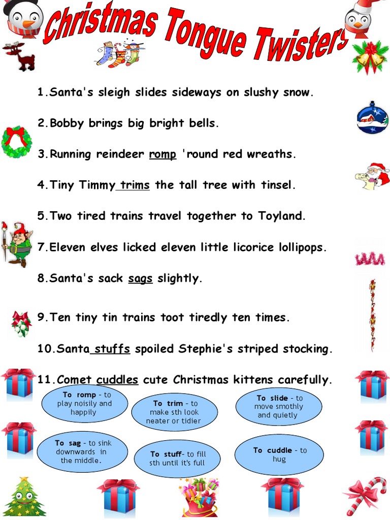 Christmas Tongue Twisters Pronunciation Exercises Phonics - 15187 | PDF