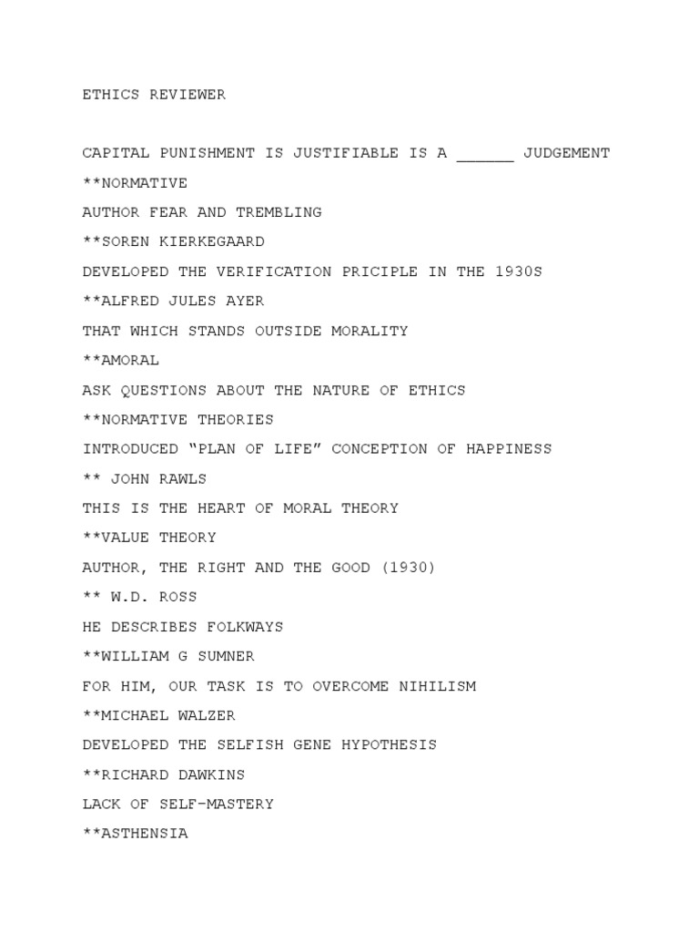 Ethics Reviewer Finals | PDF | Utilitarianism | Virtue Ethics