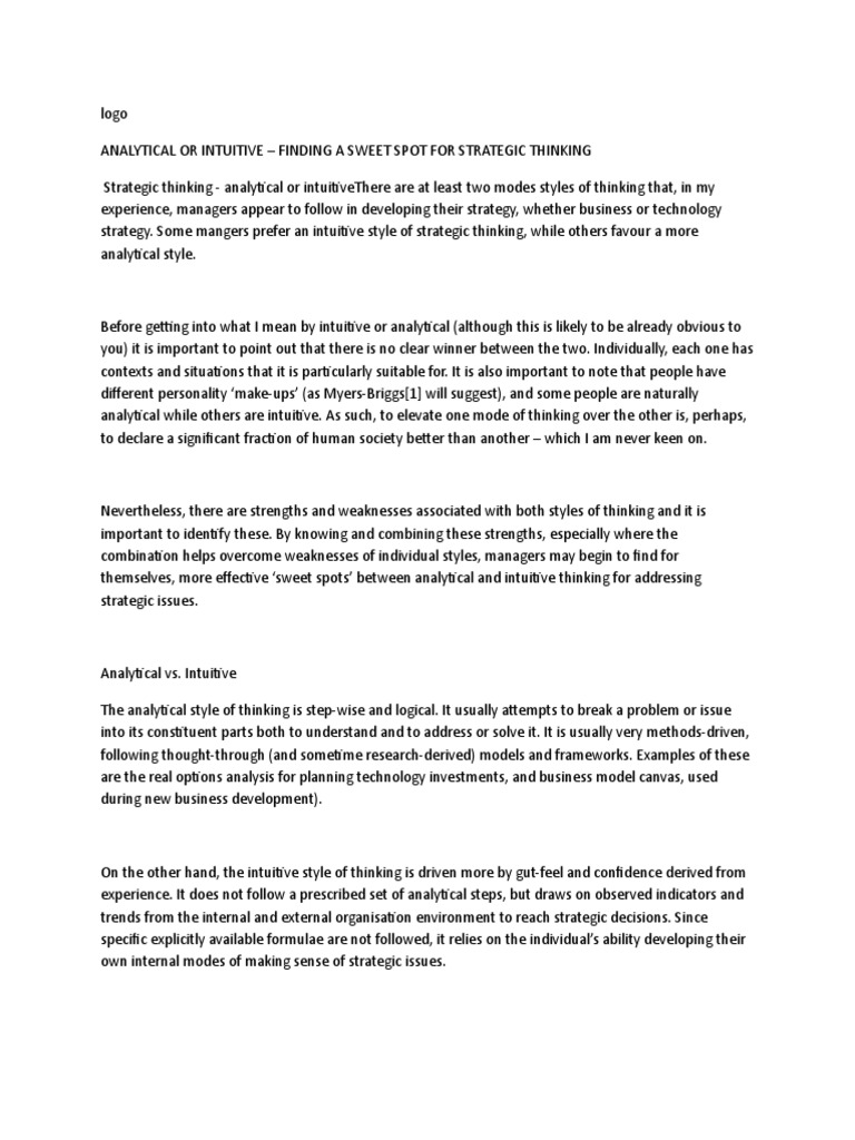 Strategic Analysis | Download Free PDF | Intuition | Option (Finance)