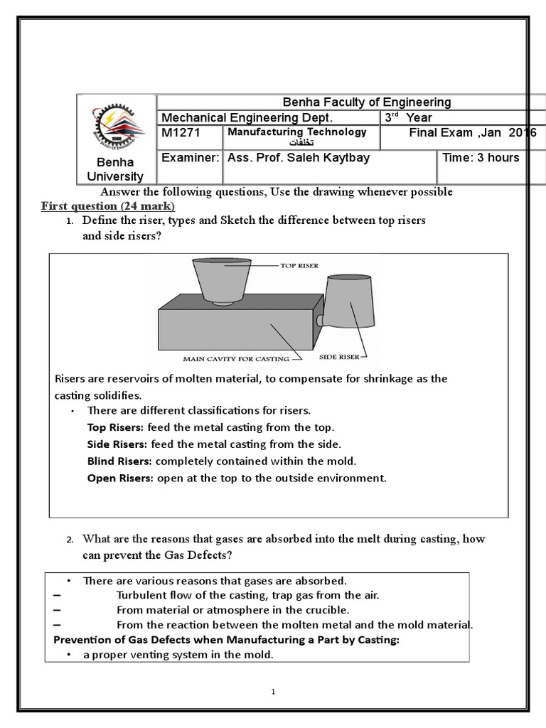 Manufacturing Tech Exam 2016 | PDF | Casting (Metalworking) | Extrusion