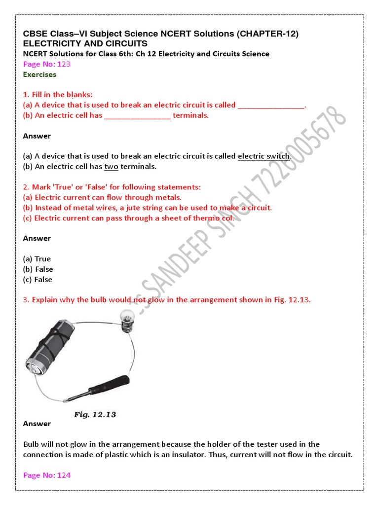 Class 6 Electricity and Circuits Guide | PDF | Electrician | Switch