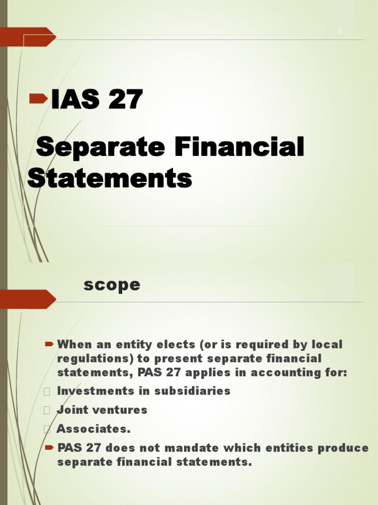 PAS 27 Separate Financial Statements | PDF | Financial Statement ...