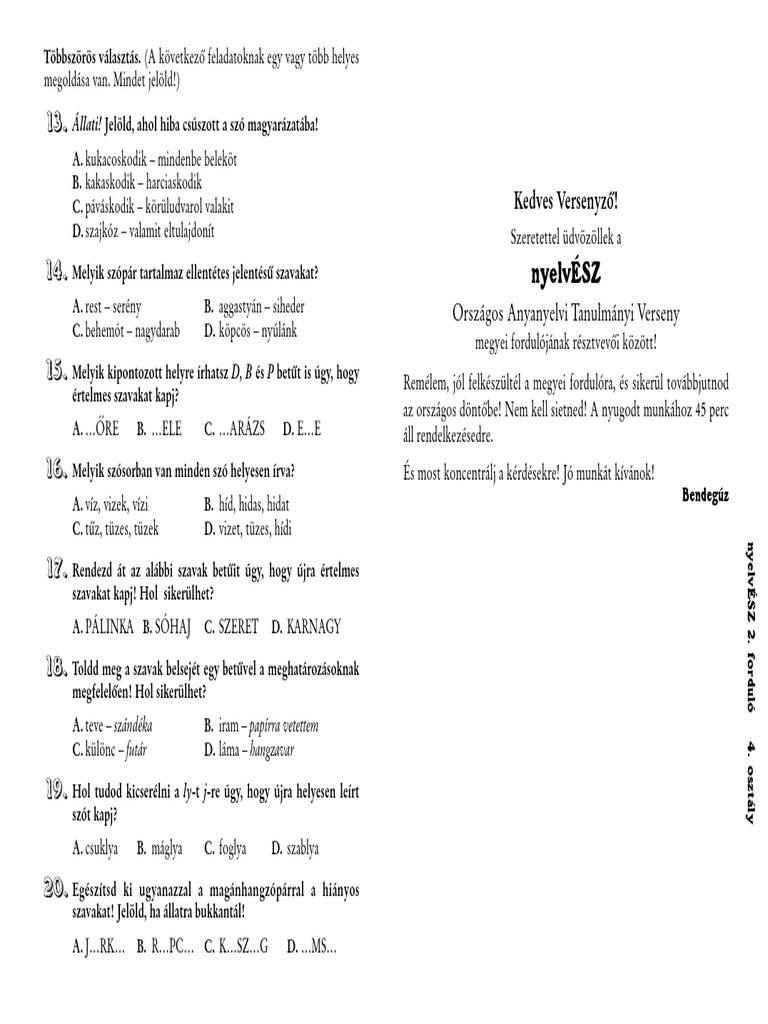 Bendegúz 4.o. Megy.l201011 | PDF