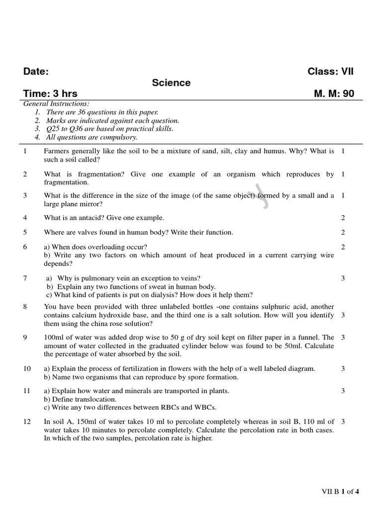 CBSE Class 7 Science Sample Paper Set C-Unlocked PDF | PDF | Mirror | Soil