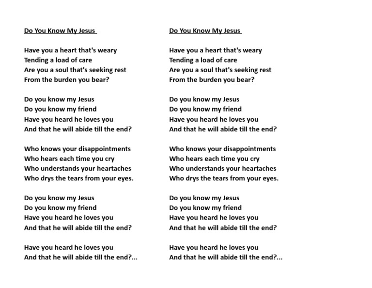 Do You Know My Jesus? Lyrics & Chords | PDF