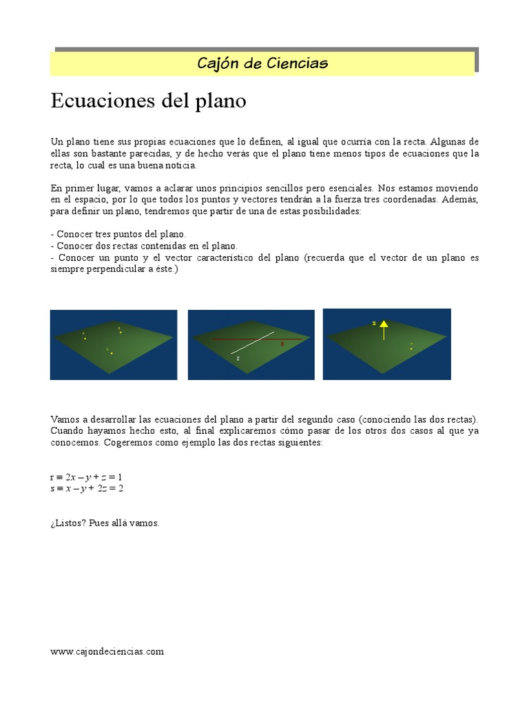 Ecuaciones del Plano en el Espacio | PDF | Geometria plana) | Vector ...