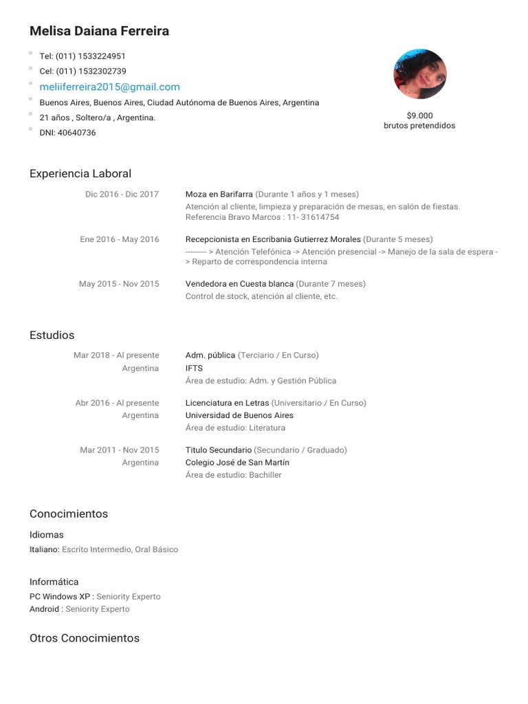 CV Melisa Daiana Ferreira | PDF