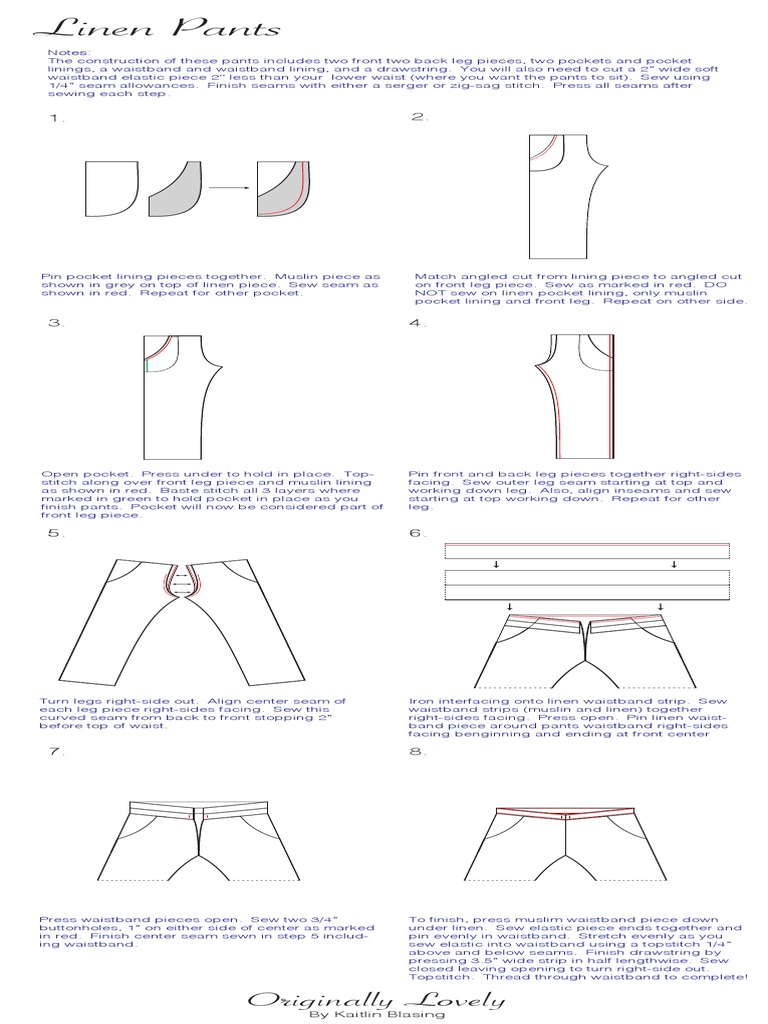 Linen Pants Construction Diagram | PDF | Seam (Sewing) | Sewing