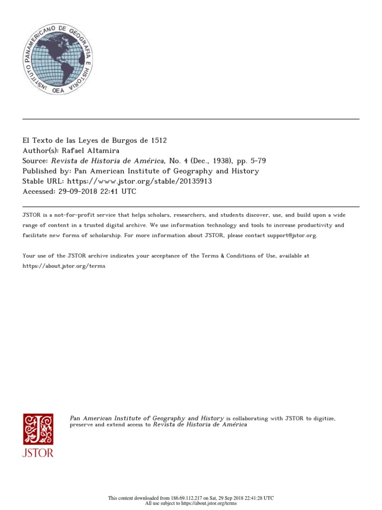 Libro - Altamira Rafael - El Texto de Las Leyes de Burgos 1512 | PDF Libro - Altamira Rafael - El Texto de Las Leyes de Burgos 1512 | PDF