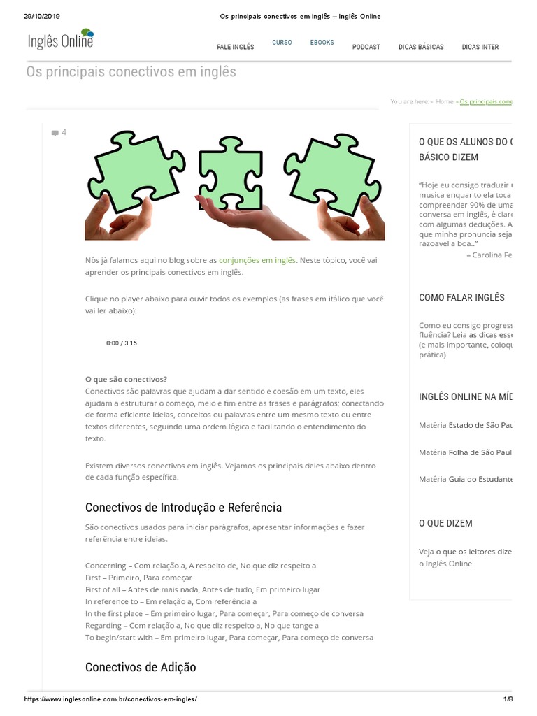 Os Principais Conectivos em Inglês - Inglês Online | PDF | Verdade ...