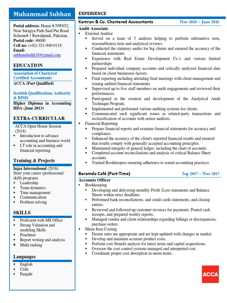 Muhammad Subhan - CV | PDF | Accounting | Financial Statement