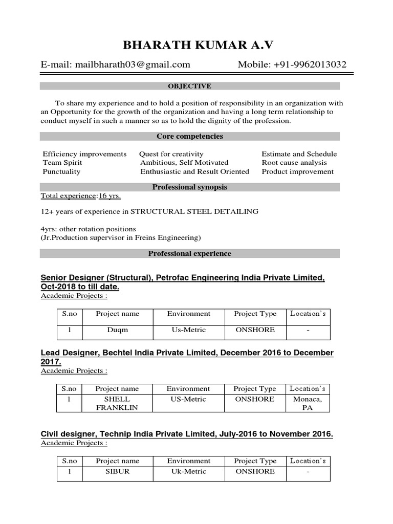 Bharath Kumar - Curriculum Vitae | PDF | Engineering
